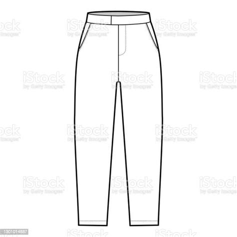 짧은 카프리 팬츠 테크니컬 패션 일러스트 미드 송아지 길이 통상의 허리 하이라이즈 슬래시 플랩 포켓 0명에 대한 스톡 벡터 아트 및 기타 이미지 Istock