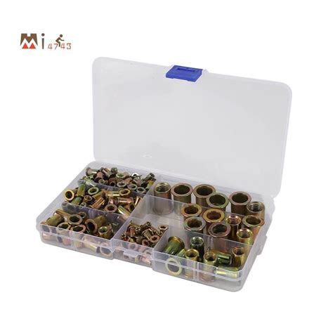 Mi4743166 ชิ้น เซ็ตผสมเหล็กคาร์บอน Rivet Nut M3 M4 M5 M6 M8 M10 M12 Nut สังกะสีชุบแบนหัวเกลียว