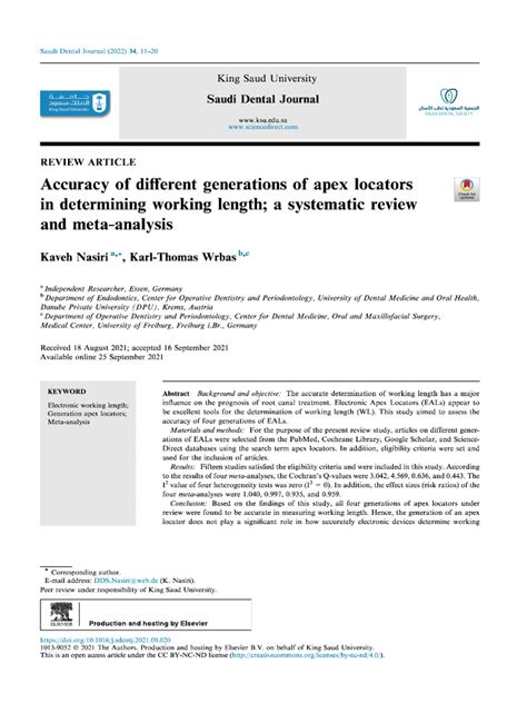 Nasiri Et Al 2021 Accuracy Of Different Generations Of Apex Locators A Systemic Revie Pdf