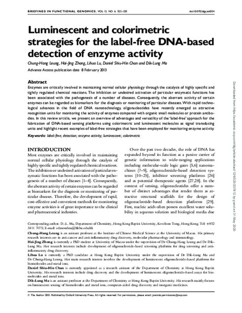 Pdf Luminescent And Colorimetric Strategies For The Label Free Dna Based Detection Of Enzyme