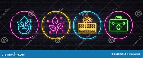 Hospital Building Plants Watering And Organic Product Minimal Line Icons For Web Application