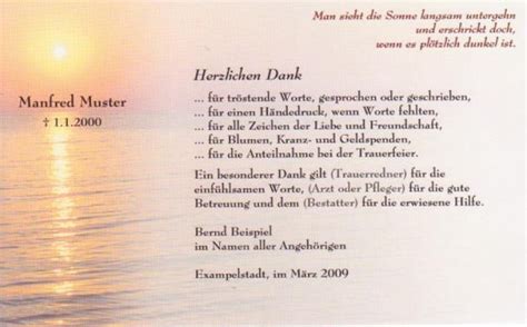 Danksagungskarte Beerdigung Sonnenuntergang Trauer Danksagungen