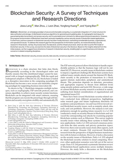 Pdf Blockchain Security A Survey Of Techniques And Research Directions