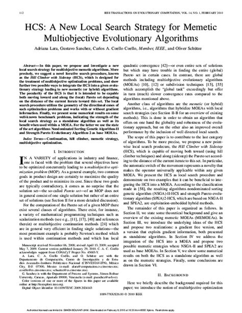 Pdf Hcs A New Local Search Strategy For Memetic Multiobjective Evolutionary Algorithms