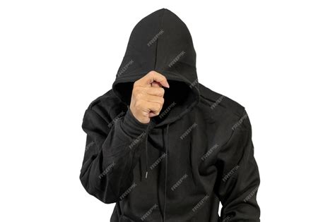 Premium Photo Man Wearing Black Hoodie On White Background Hacker Data Thieveshide Your Face