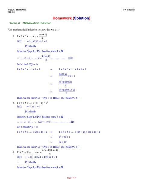 Mathematicl Induction Solution Pdf Mathematics Mathematical Logic