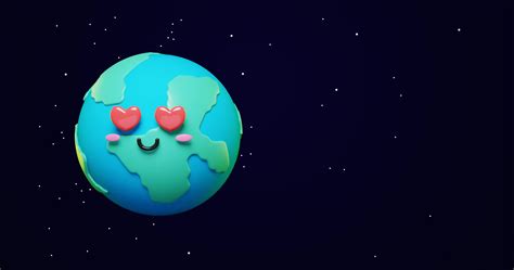 loop animation of 3d adorable cartoon earth emoji green planet with love eyes and happy mood in