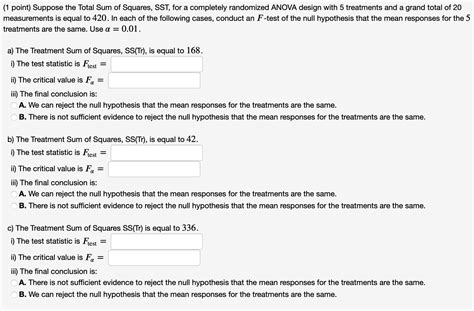 Solved 1 Point Suppose The Total Sum Of Squares Sst For