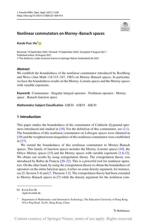 Nonlinear Commutators On Morrey Banach Spaces Request Pdf