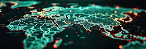 Digital Global Map With Glowing Borders And Data Points Stock Image