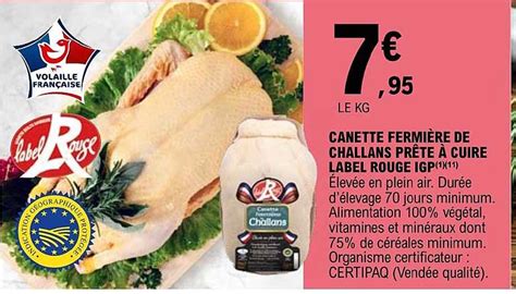 Promo Canette Fermière De Challans Prêt à Cuire Label Igp Chez E