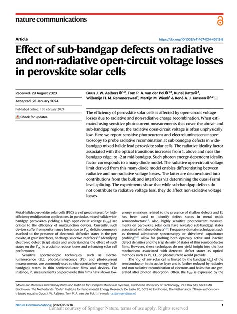 Pdf Effect Of Sub Bandgap Defects On Radiative And Non Radiative Open Circuit Voltage Losses