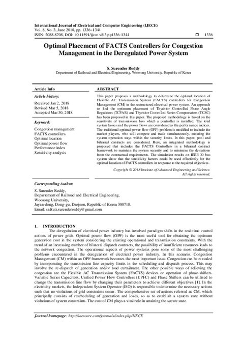 Pdf Optimal Placement Of Facts Controllers For Congestion Management