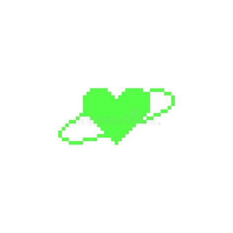 Y2k Heart With Ring Vector Icon Pixel Art Green Heart Shape In Circle