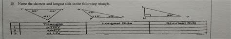 solved b name the shortest and longest side in the following triangle