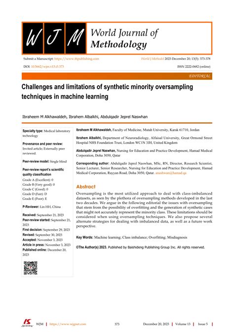 Pdf Challenges And Limitations Of Synthetic Minority Oversampling