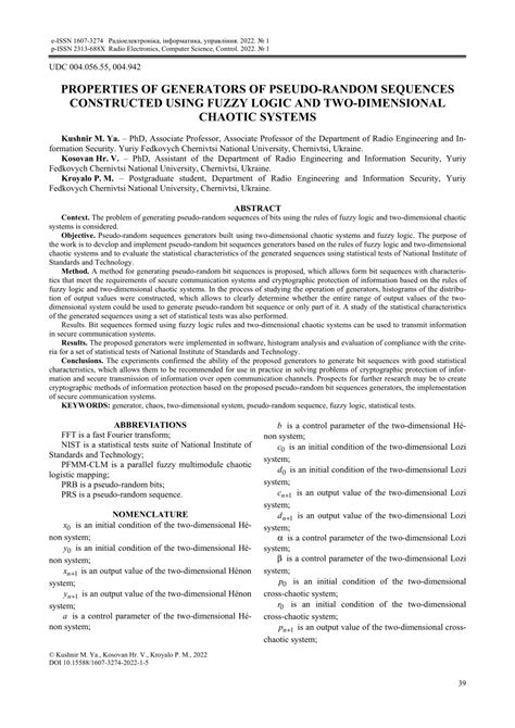 Pdf Properties Of Generators Of Pseudo Random Sequences Constructed Using Fuzzy Logic And Two