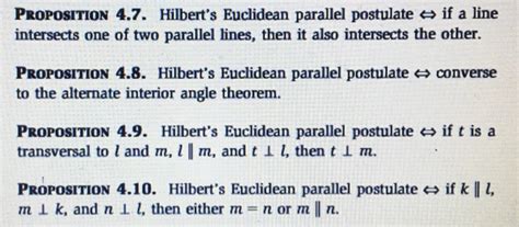 Solved PROPOSITION 4 7 Hilbert S Euclidean Parallel Chegg Com