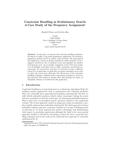 PDF Constraint Handling In Evolutionary Search A Case Study Of The Frequency Assignment