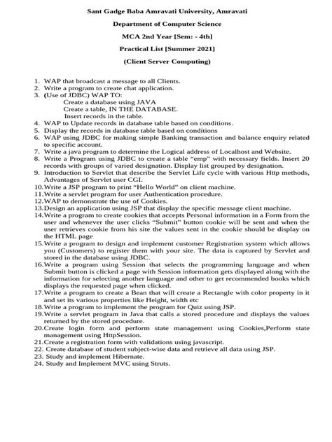 Mca 2nd Yr Practical List S 2021 Pdf Cookie Databases