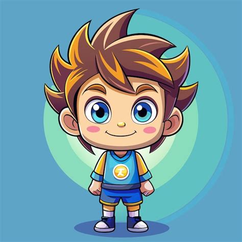 파란 눈과 니 같은 머리카락을 가진 만화 소년 프리미엄 Ai 생성 벡터