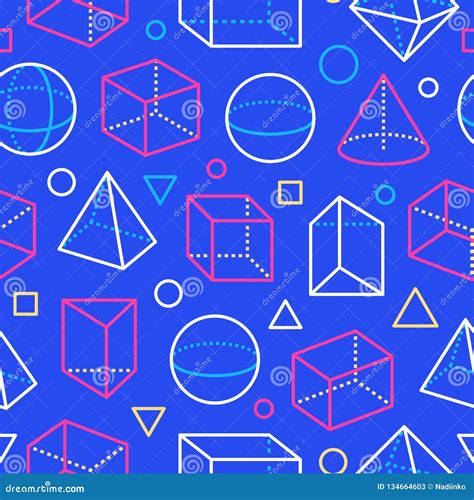 Geometric Shapes Seamless Pattern With Flat Line Icons Modern Abstract