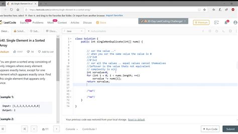 Single Element In A Sorted Array Xor Youtube