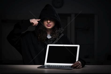 Female Hacker Hacking Security Firewall Late At Office Photo Picture And Hd Photos Free