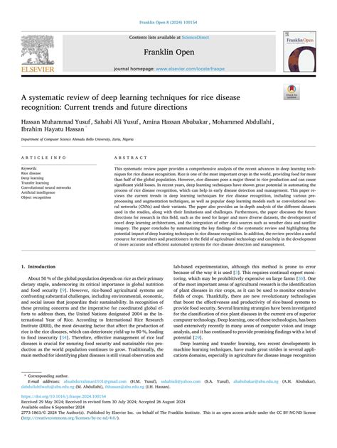Pdf A Systematic Review Of Deep Learning Techniques For Rice Disease