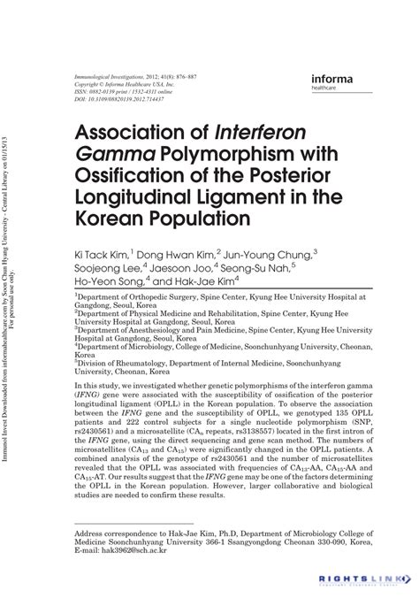 Pdf Association Of Interferon Gamma Polymorphism With Ossification Of