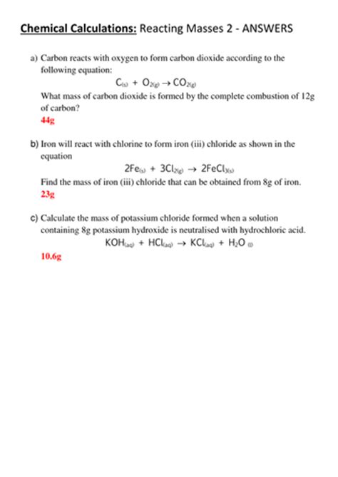 Chemical Calculations Reacting Masses 2 By Misskcat Teaching Resources Tes