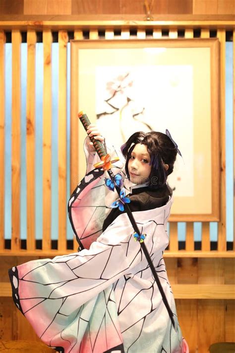 Japan Anime Cosplay Portrait Of Girl With Comic Costume With Japanese