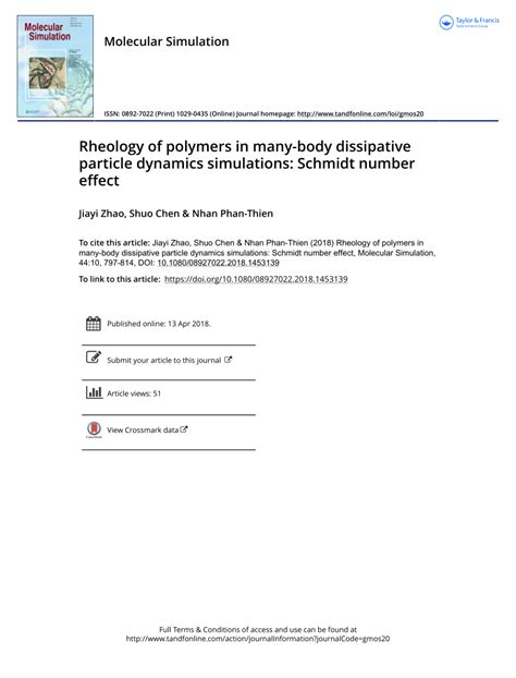 Pdf Rheology Of Polymers In Many Body Dissipative Particle Dynamics