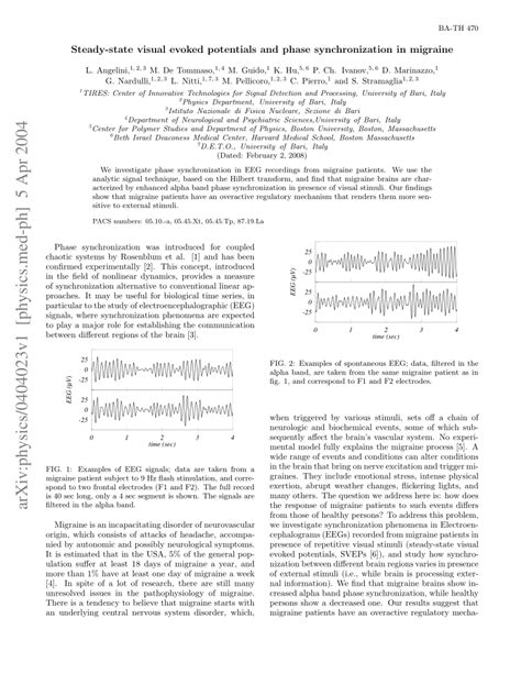 Pdf Steady State Visual Evoked Potentials And Phase Synchronization