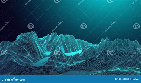 Wireframe Landscape Background Futuristic Vector Illustration Stock