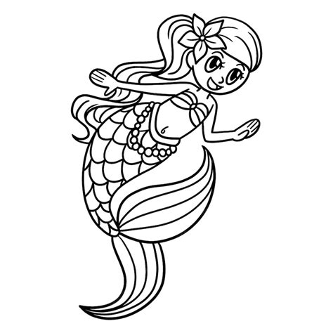 아이들을 위한 인어 격리 색칠 페이지 프리미엄 벡터