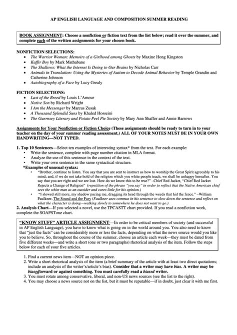 Ap English Language And Composition Printable Pdf Download