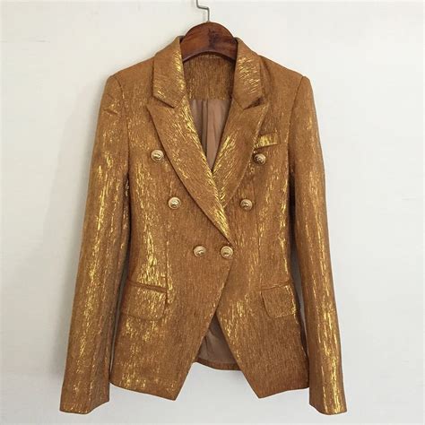 High Quality New Fashion 2017 Designer Blazer Jacket Womens Lion Metal Buttons Double Breasted