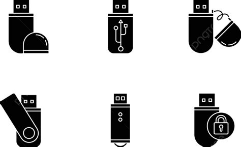 Ikon Usb Flash Drive Hitam Pada Latar Belakang Putih Vektor Piktogram