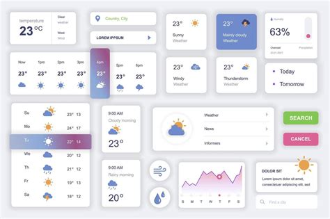 User Interface Elements Set For Weather Mobile App Kit Template With Hud Diagrams Meteorology