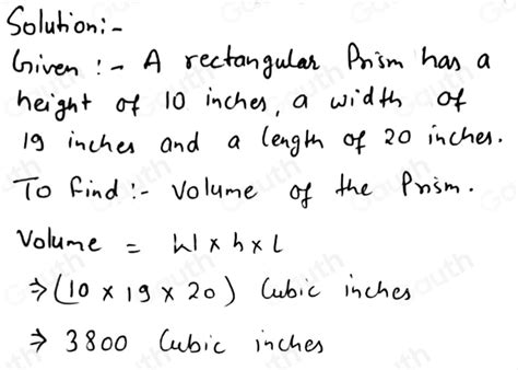Solved 9 A Rectangular Prism Has A Height Of 10 Inches A Width Of 19