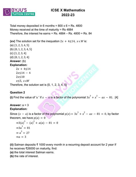 Icse Class 10 Maths Question Paper Solution 2023 Download Pdf