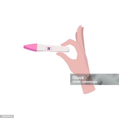 손에 긍정적 인 임신 테스트 흰색 배경에 고립 된 평평한 벡터 일러스트레이션 건강 진단에 대한 스톡 벡터 아트 및 기타 이미지