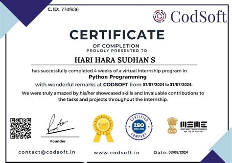 Hari Hara Sudhan On Linkedin Python Programming Internship Pythonprogram