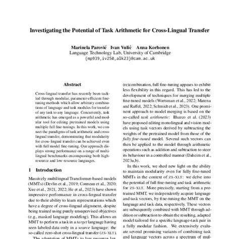 Investigating The Potential Of Task Arithmetic For Cross Lingual Transfer Acl Anthology