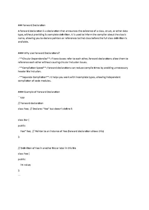 Unit 1 Oodp Efwefwefe Forward Declaration A Forward Declaration Is