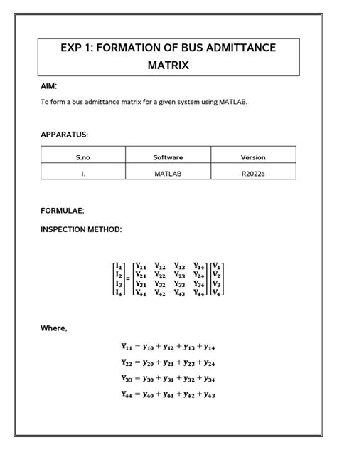 Experiment 1 Formation Of Bus Admittance Matrix Pdf