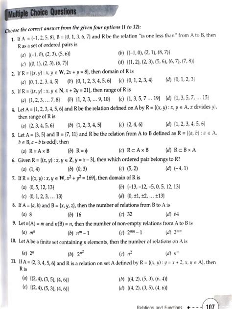 Mcq Chapter 2 Relations And Function Pdf Function Mathematics