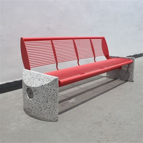 3 Seater Outdoor Steel Park Benches Seats With Backrest Cement Stone Base