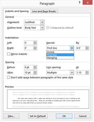 How To Set A First Line Indent In Word 2013 Mapgre